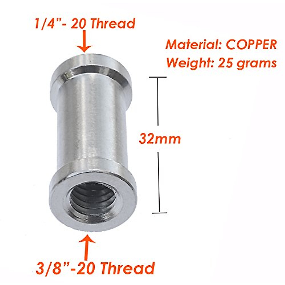 (2 Packs) 32mm 1/4" to 3/8" inch Female to Female Convertor Threaded Screw Adapter Spigot for Studio Light Stand, Hotshoe/Coldshoe Adapter Ball Head Flash Trigger Receiver
