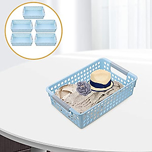 Zerodeko Rectangular Storage Basket 5pcs Plastic Storage Baskets Shelves Small Storage Bins Hollow Desktop Baskets for Closet Shelf Pantry Organizing Home Supplies Blue Makeup Storage Box