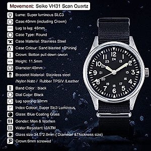 QM Men's Waterproo Watch100Meter Classica US American113A Aviation Military Pilot Special Forces SM8023 (QM8023A)