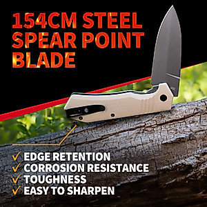Off-Grid Knives - Stinger XL Folding Knife w. Spear Point Blade, Crucible 154CM Steel, G10 Scales, Deep Carry Clip (Coyote)