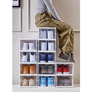 ALTUY 1 Piece Shoe Organizer, Foldable Space Saving Shoe Rack, Clear Plastic Stackable Shoe Organizer for Sports Shoe and Boot Organizer, Shoe Display Boxes