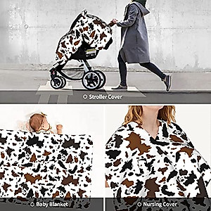 Brown Black Cow Skin Baby Car Seat Canopy Cover Multi Use Nursing Cover for Newborn Car Seat Canopy Mom Nursing Breastfeeding Covers Newborn Shower Gift