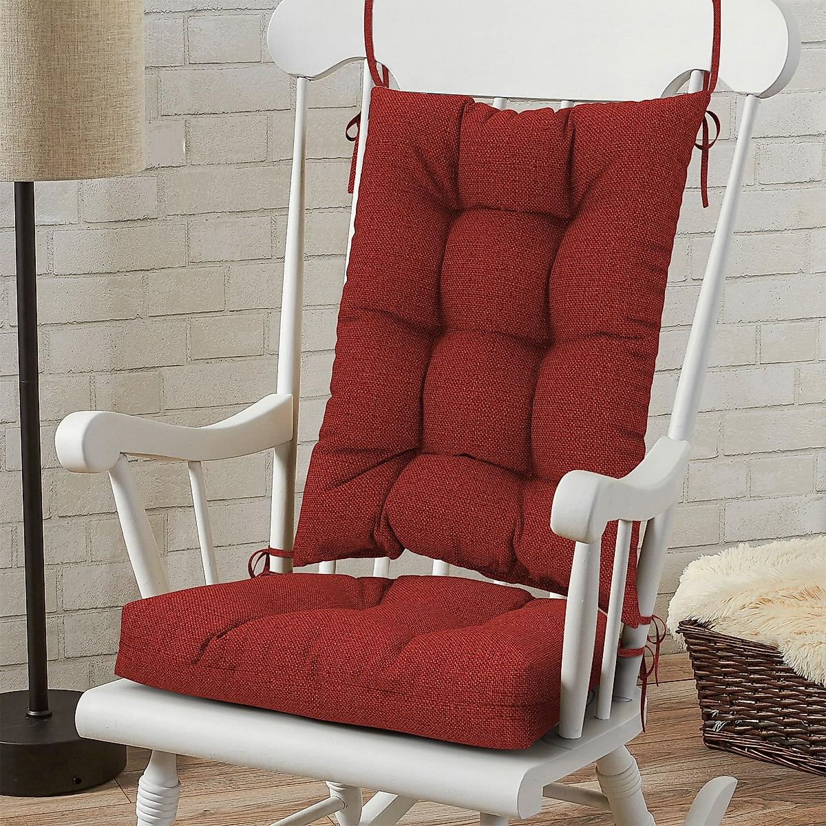DYTXIII Pack of 2 Rocking Chair Cushion Set with Seat & Back,Water Repellent Patio Tufted High Back Seat Cushions with Ties for Indoor Outdoor Porch Rocker(21"x17"Back,17"x17"seat,Brick Red)
