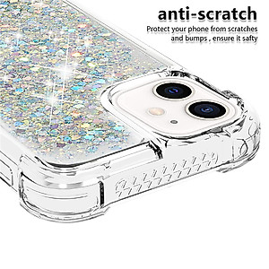 COTDINFOR Compatible with iPhone 12 Mini Case Glitter Liquid Cute Clear Phone Case Floating Quicksand Shockproof Protective Bumper Silicone Soft TPU Case for iPhone 12 Mini 5.4 Inch Love Sliver YB