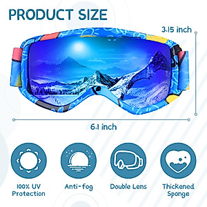Kids Ski Goggles, OTG Kids Snow Goggles Anti Fog UV Protection Double Layer Lenses Snowboard Goggles, Helmet Compatible Goggles for Boys Girls Toddler Youth