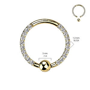 Pierced Owl 16GA G23 Implant Grade Titanium Front Facing CZ Crystal Paved Captive Bead Ring (Black/Vitrail Medium)