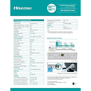 Hisense 60-Pint Capacity, 1500 sq.ft. coverage, 3-Speed Inverter Dehumidifier with Built-in Pump, Industrial-grade dehumidifier, Quite 36 dBA, 115v - DH10019TP1WG (Renewed)
