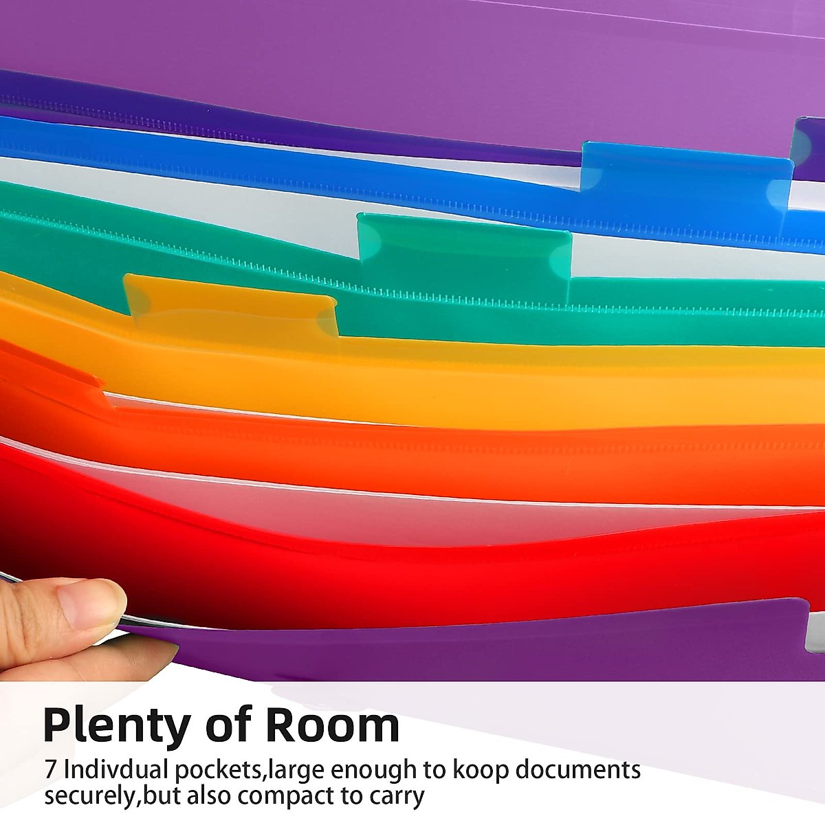 Accordian File Organizer 7 Pocket Expanding File Folder with Labels, Plastic Expandable File Folder for Documents Letter Size A4 Papers - Purple