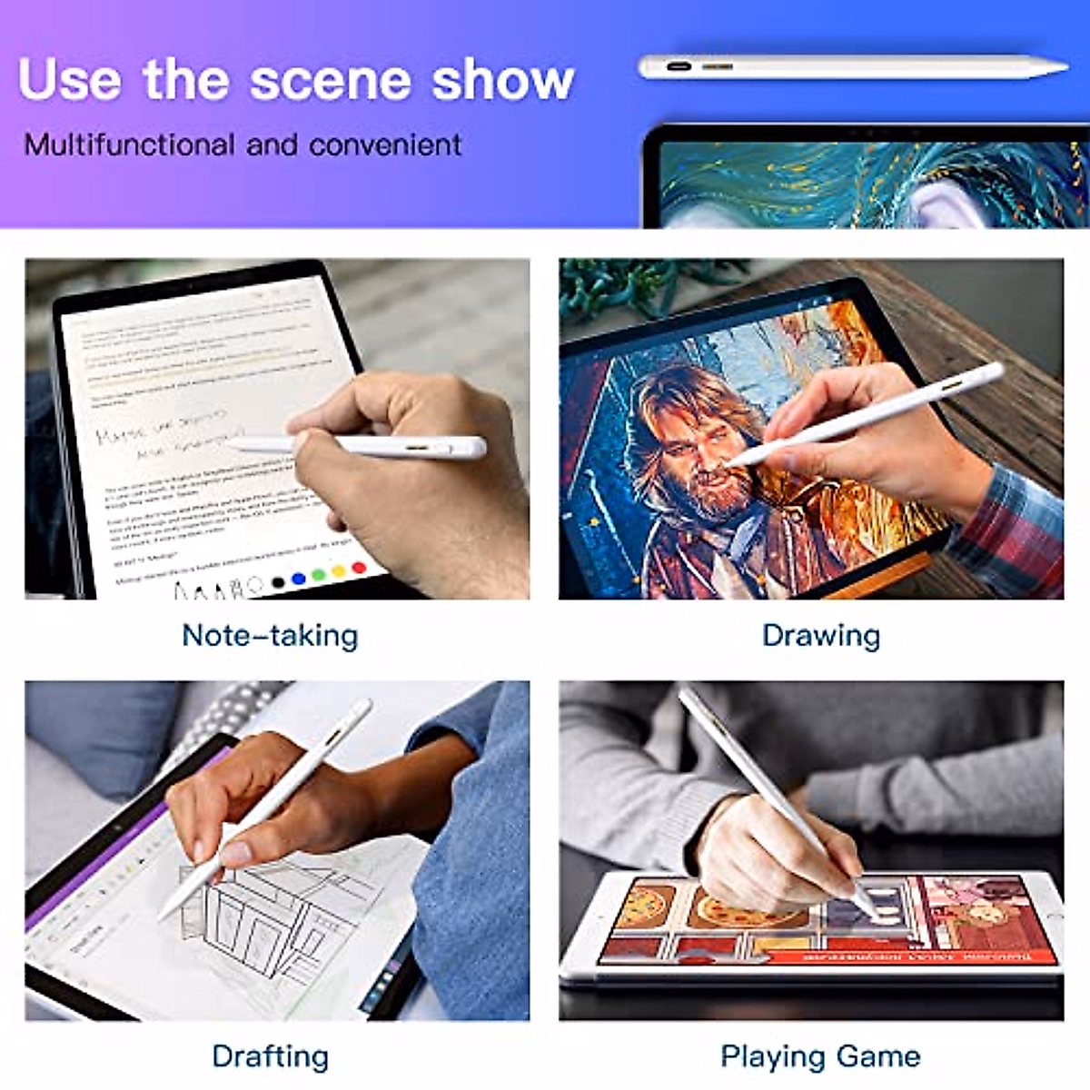 Hastraith Stylus Pen for iPad(2022-2018) with Palm Rejection&Tilt Function, Smart Active iPad Pencil 1st Generation for Apple iPad 10/9/8/7/6th, iPad Air 5/4/3rd, iPad Pro 12.9/11", iPad Mini 6/5 Gen