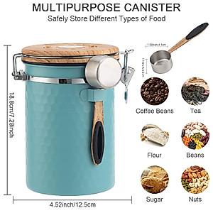 TEDSWAIT Coffee Canisters Airtight Coffee Bean Storage Container Kitchen Stainless Steel Food Storage Container with Scoop Date Tracker & CO2 Valve 61Fl Oz (Lake Blue)