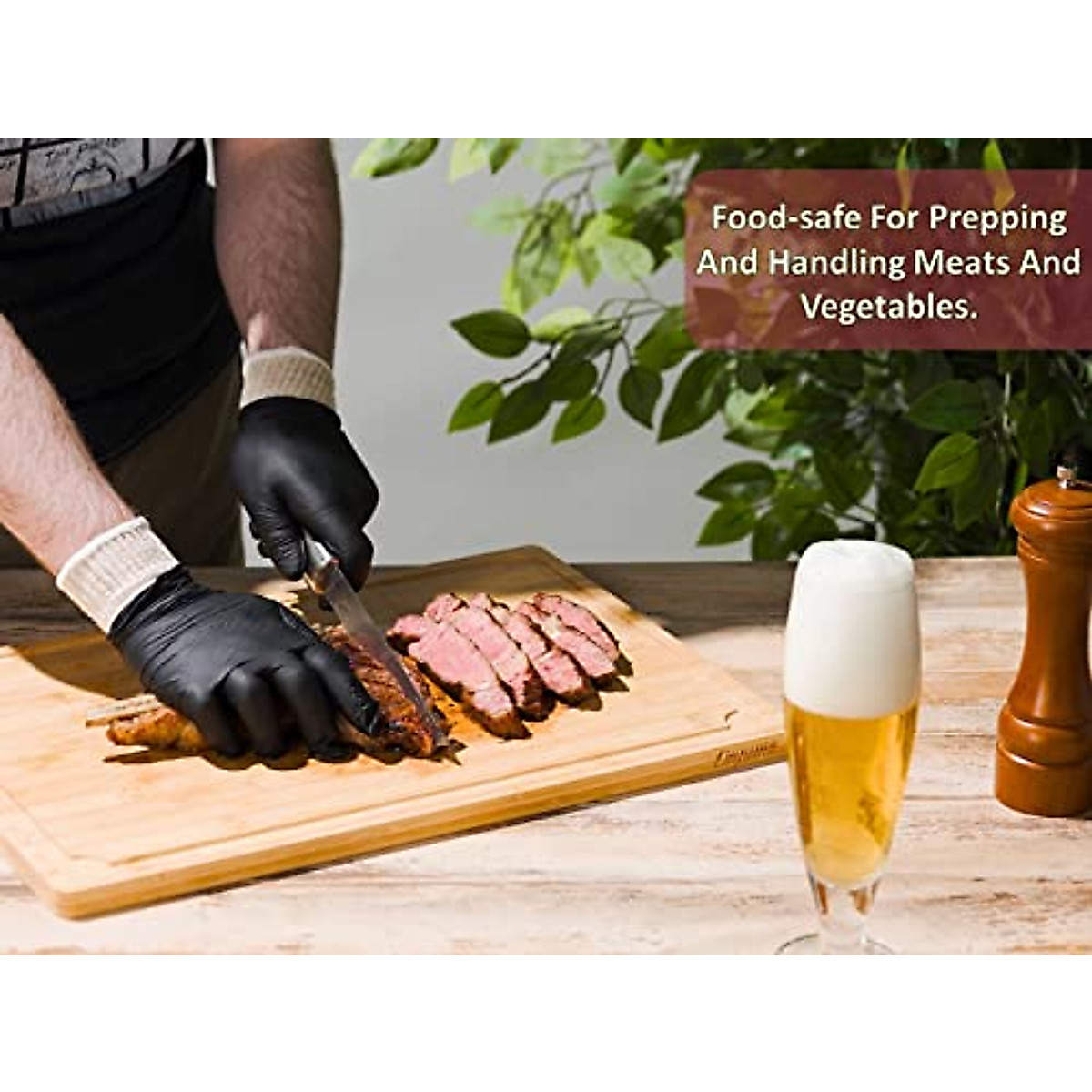 Nechtik BBQ Gloves disposable - 4 Cotton Glove Liners and 100 Disposable Gloves - Meat Gloves - Machine Washable - Powder Free Latex Free, Black Nitrile Gloves