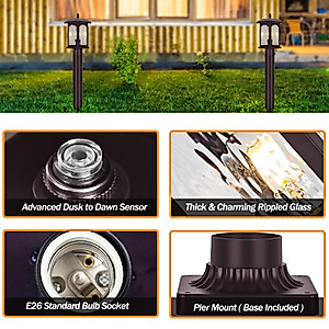 Brown Dusk to Dawn Outdoor Post Lights - 2 Packs Oil Rubbed Bronze Post Lights with Pier Mount Base, Rustic Hard Wired Pole Outdoor Lighting, Waterproof Pillar Lantern Outside for Pathway, Patio