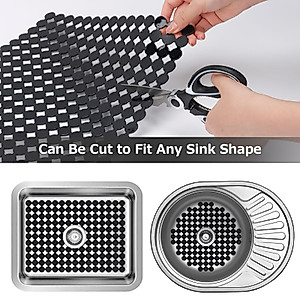 YTCYKJ Kitchen Sink Mat for Stainless Steel/Ceramic Sinks,2 Pack Dish Sink Mats for Kitchen Sink with Scissors, Fast Draining,Easy to Clean,DIY Cut,15.7 X 11.8 Inch(Dark Black)
