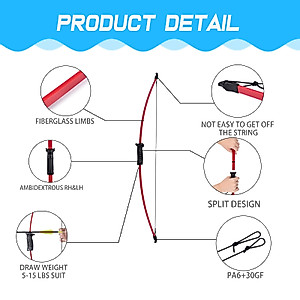 Elong Youth Recurve Bow and Arrow Set Outdoor with Quiver Children Junior Archery Beginner Longbow Target Training for Teen Teams Game