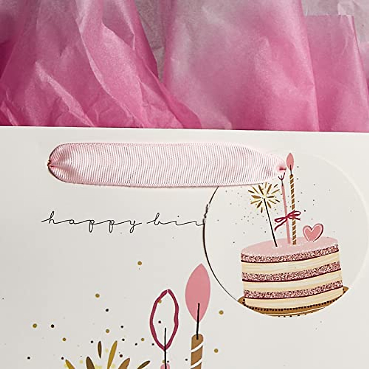 SUNCOLOR 13" Large Gift Bags for Girls Birthday Party with Tissue Paper (2 Pack, Cakes)