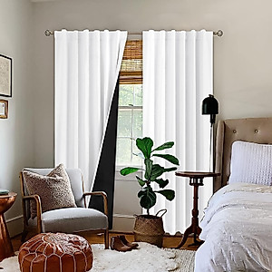 BGment Pure White 100% Blackout Curtains for Bedroom, Black Out Living Room 84 inch Panels with Thermal Liner, Rod Pocket and Back Tab Double Layer Room Darkening Drapes, 2 Panels, Each 52 x 84 Inch