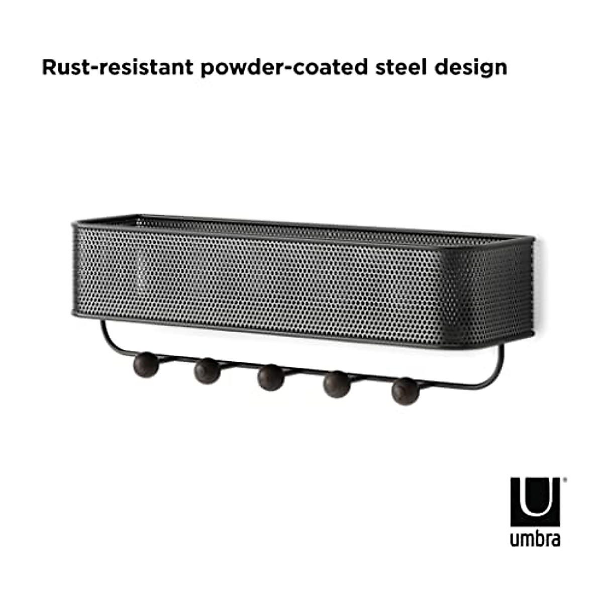 Umbra Estique Wall Organizer and Storage with Hooks, Black/Walnut