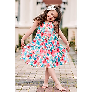 Girl Floral Dresses Size 6 Little Girls Dress Size 5 Pink Casual Sundresses 5T A-Line Knee-Length Pleated Frocks