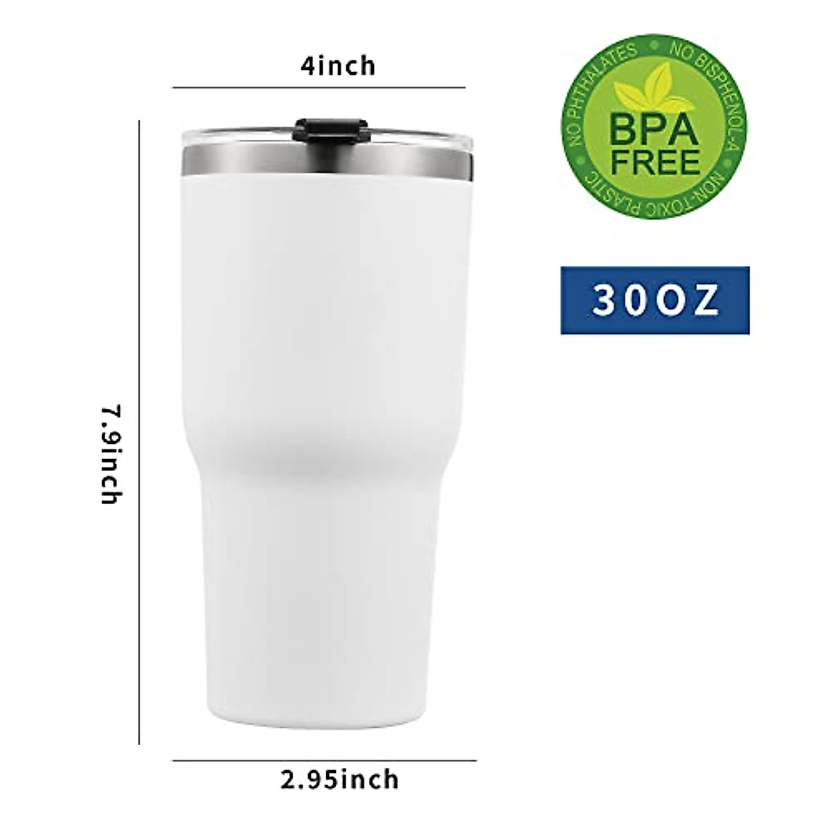 CYETUS 30oz Tumbler with Lid, Stainless Steel Vacuum Insulated Coffee Tumbler Cup, Double Wall Powder Coated Travel Mug, White