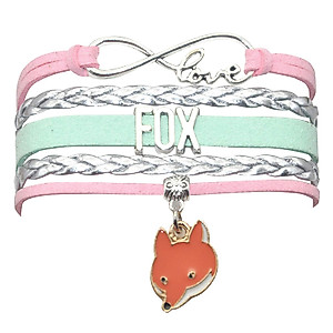 HCChanshi Fox Bracelet Jewelry Infinity Love Fox Gifts Fox Jewelry Bracelet Gifts For Fox Lover, Fox Valentine Gifts, Fox Themed Gifts, Fox Wedding Gifts (Pink,Silver and Mint Green)