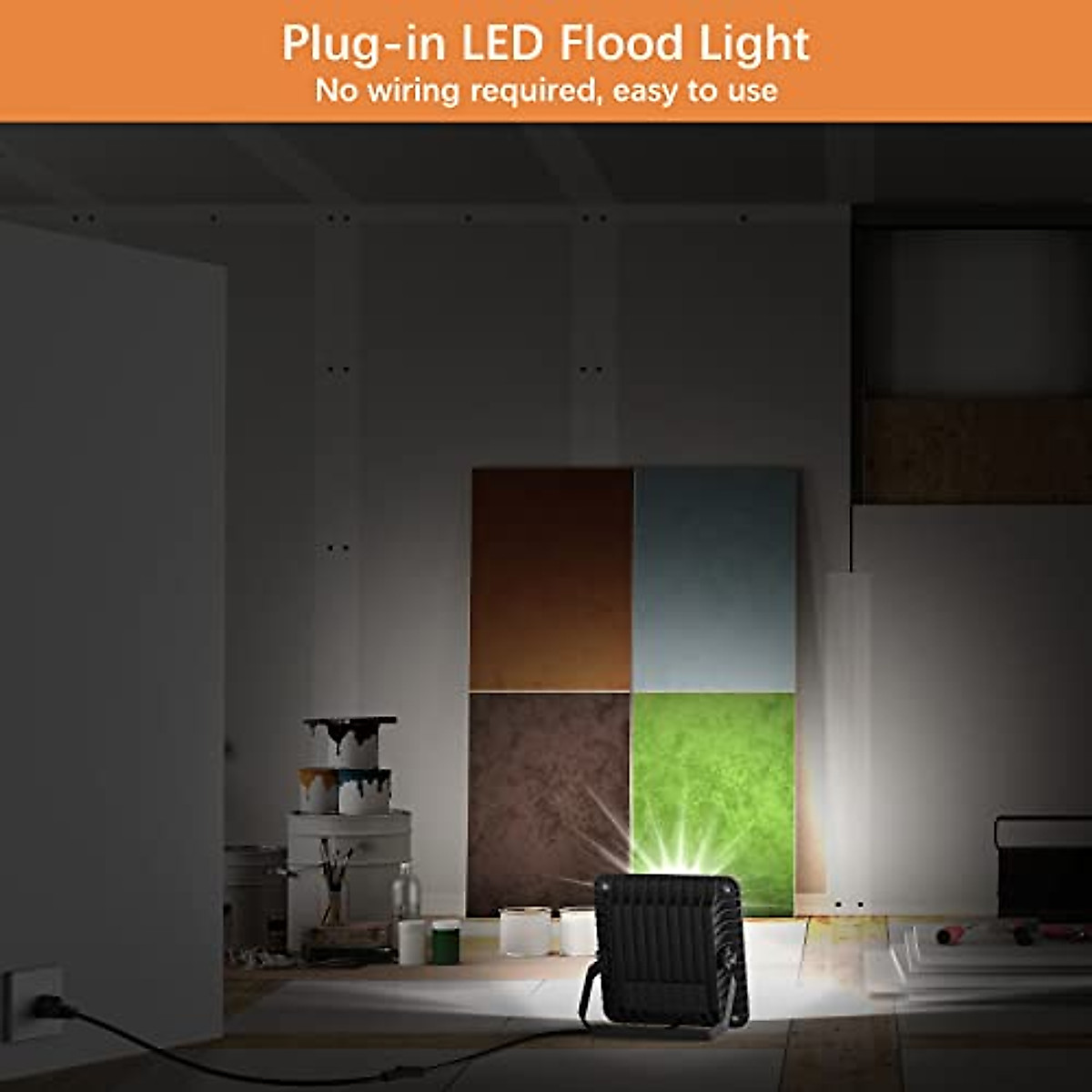 LEPOWER 50W LED Flood Light, 5000lm Work Light with Plug, Equiv 250W Halogen, 6000K White Light, IP66 Waterproof Outdoor Floodlight for Garage, Garden, Lawn, Basketball Court, Playground 2 Pack