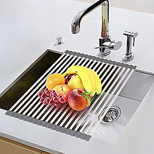 Josmiebo Roll Up Dish Drying Rack, Sink Dish Drying Rack, Kitchen Portable Dish Rack, Multipurpose Square Stainless Steel Sink Drain Rack (Square) 17.5" x 13.5"