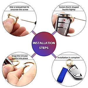 NTNEV Genuine Leather Car Keychain, Universal Car Key FOB Keychain, handmade knitted car key chain, 360 Degree Rotating with Anti-Lost D-Ring, 2 Key Rings and 1 Screwdriver, Unisex-Blue