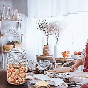 1 Gallon Cookie Jar, Wide Mouth Large Glass Jars with Bamboo Lid, Airtight Storage Food Kitchen Counter Containers for Candy, Flour, Oats, Coffee Bean, Pet Treats, Laundry Pods, Laundry Detergent