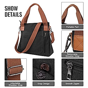 SUKUTU Ladies Canvas Tote Handbags Multiple Pockets Casual Top Handle Satchel Daily Purse