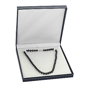 The Pearl Source 14K Gold 5.5-6.0mm AAA Quality Round Genuine Black Japanese Akoya Saltwater Cultured Pearl Necklace in 17" Princess Length for Women