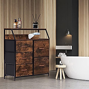 AIIT Kinlife Drawer Dresser Storage Tower, 5-Drawer Organizer Unit with MDF Board Tabletop, Organizer Tall Fabric Storage Tower for Bedroom Kitchen Living Room Study Entryway