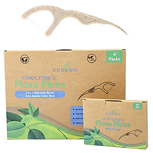 Odogwu Corn Starch Dental Floss Picks (200 Count),Eco Friendly,Sustainable,Zero Waste
