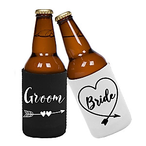 2 Funny Bride and Groom Can Coolers Gifts for Men And Women-12 OZ Collapsible Neoprene Can Beer Bottle Beverage Cooler Cover Insulator Holder Sleeve for Cola Beer Soda Wedding Gifts