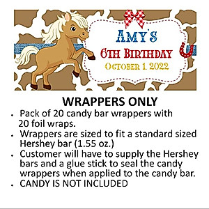 Horse Personalized Candy Bar Wrappers for Chocolate, Birthday Party Favors, Hershey Bar Labels, Pack of 20