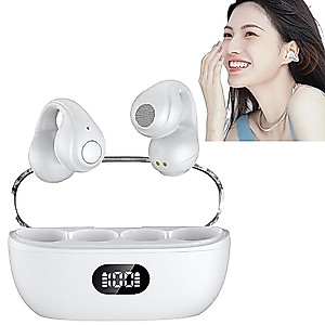 Enfun Earbuds, Enfun Ear Clip Earbuds, Clip-On Open Ear Headphones Wireless Bluetooth 5.3, Noise Canceling Bone Conduction Headphones Waterproof with Charging Case, for Running Cycling (1*White)