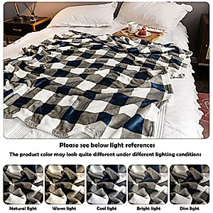 NEWCOSPLAY Buffalo Plaid Throw Blanket Soft Flannel Fleece Checker Pattern Lightweight Decorative Blanket for Bed Couch (280GSM-White-Navy Blue, Throw(50"x60"))