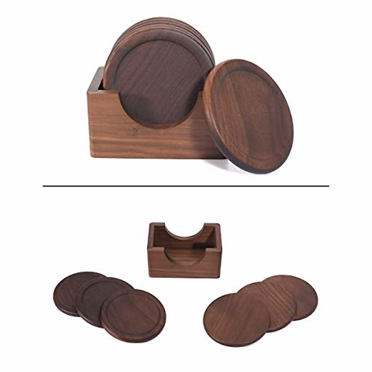 Walnut Dark Wood Coaster, 6-Piece Coaster Set, Holder Included, Wood Coasters,Coffee Coaster, Beer Coaster