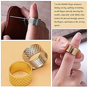 8 Pcs Sewing Thimble + 30 Pcs Sewing Needles, Finger Protector Fingertip Thimble Adjustable Metal Bronze Sewing Thimble Rings and Leather Coin Thimble for Needlework, Hand Embroidery Craft