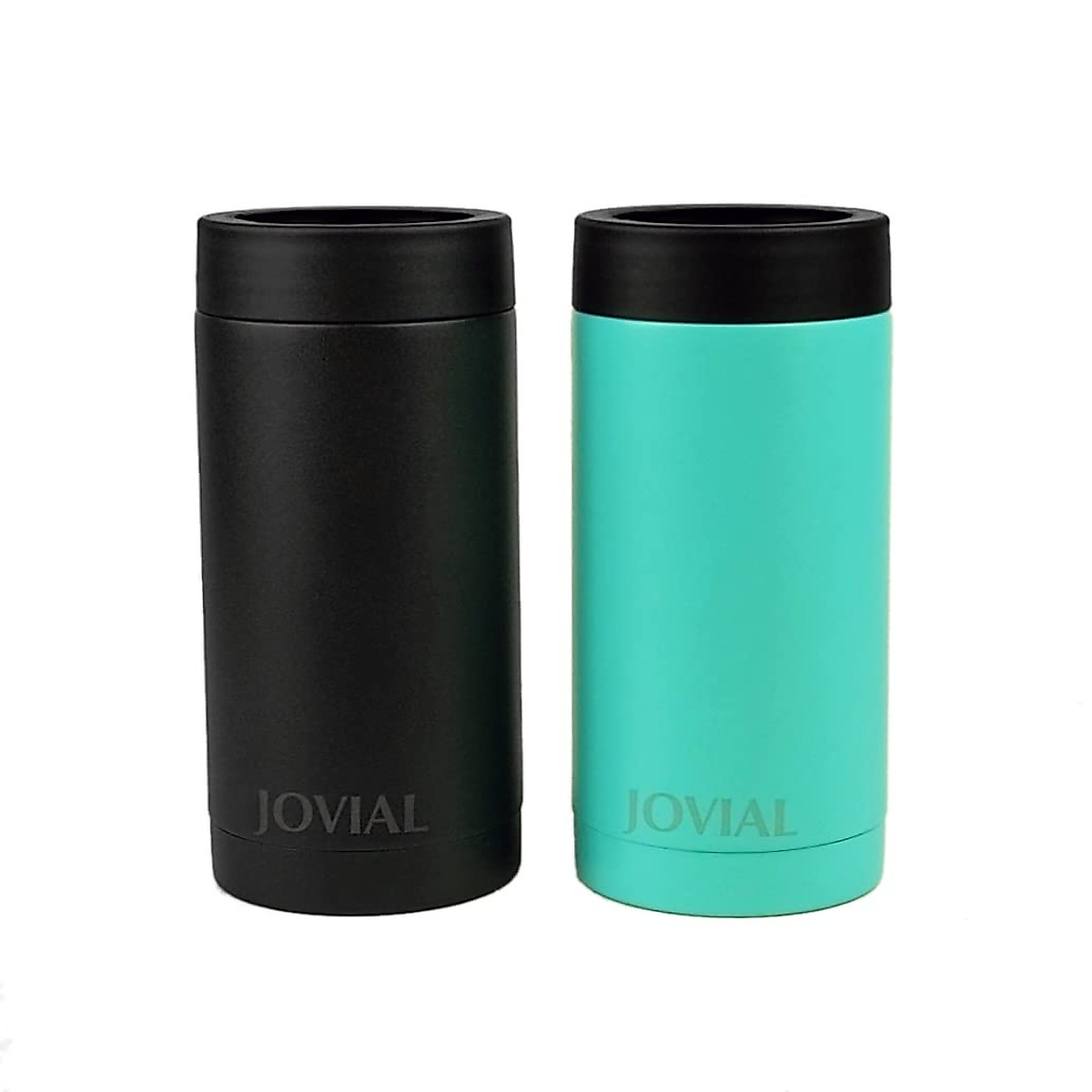 JOVIAL 16 Oz Insulated Stainless Steel Can Cooler,double wall insulated Can holder/insulator/Coozie,Tall Boy Sleeve for all 16 Oz beer/soda/pop/coke Cans. (16 Oz, Black+Seafoam, 2)