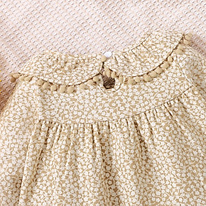 OPAWO Toddler Baby Girl Long Sleeve Dress Flutter Ruffle Pom Pom Neck Corduroy Fall Winter Dresses for 1-4 Years(Beige,2-3 Years)