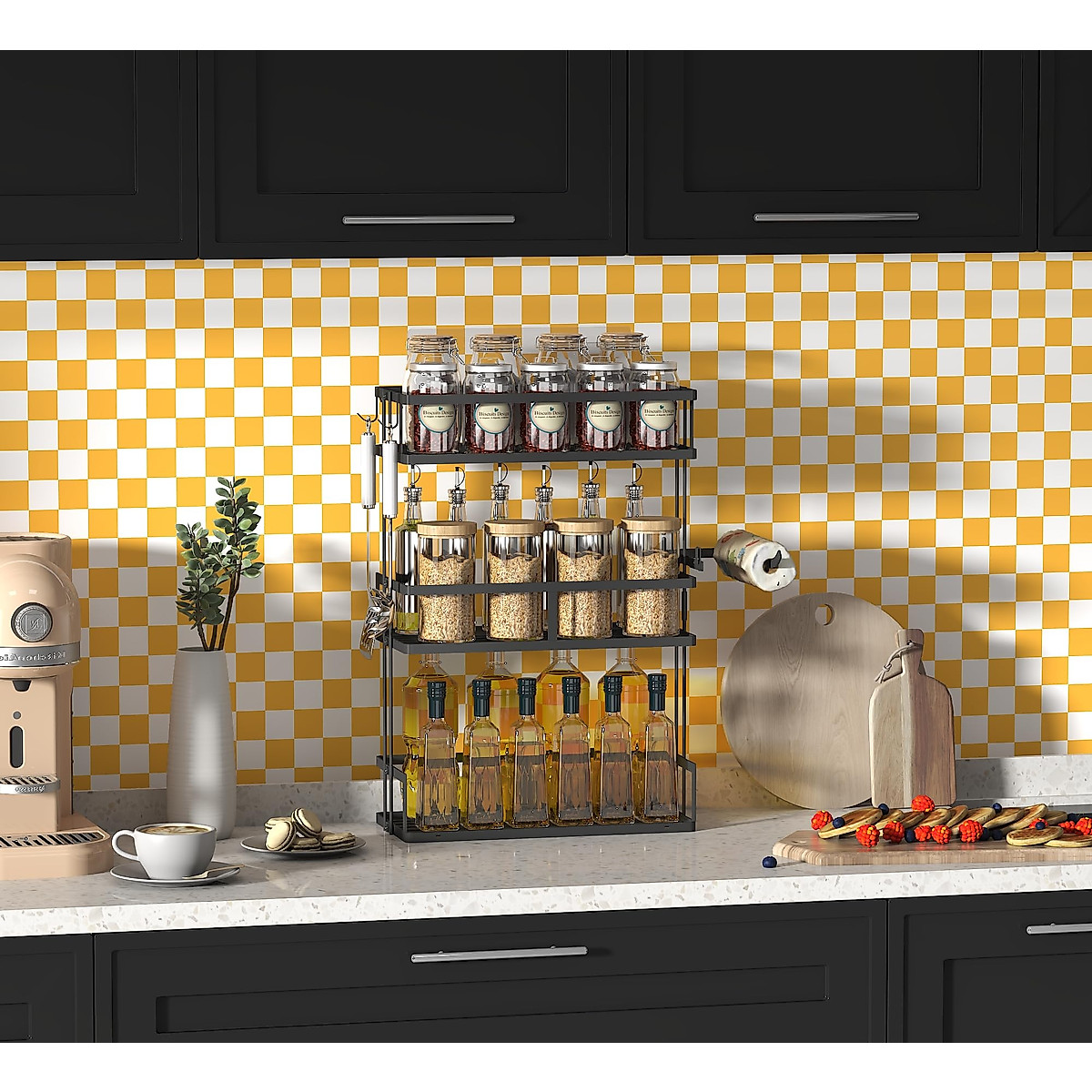 Modern Peel and Stick Wallpaper Orange and White Mosaic Checkered Contact Paper 17.7"x78.8" Self Adhesive Lattice Wallpaper Removable Decorative Wallpaper for Bedroom Countertops Cabinet Vinyl Roll