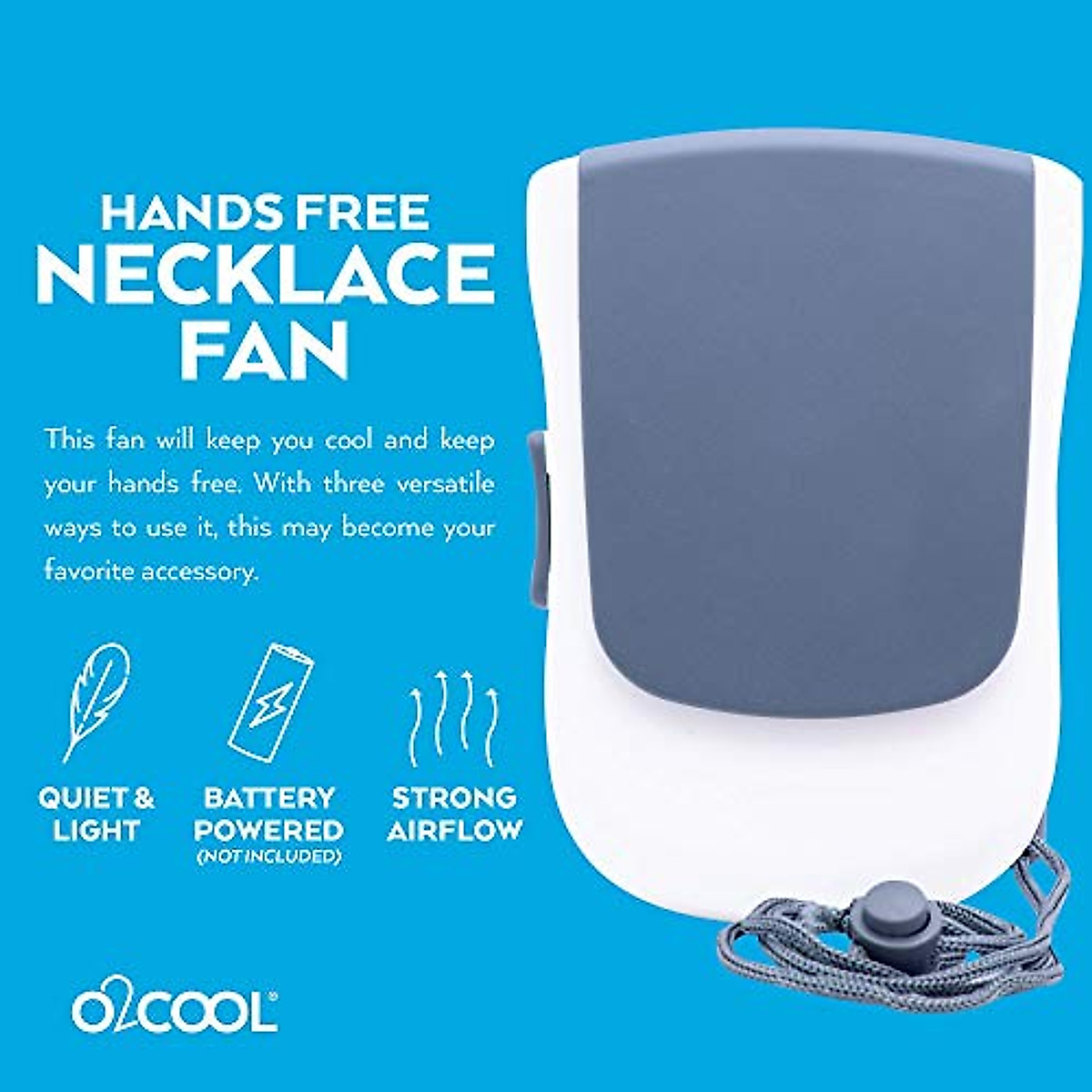 O2COOL Deluxe Necklace Fan | Battery Powered, Hands-Free Personal Cooling Fan w/Adjustable Lanyard, Table Top Stand + Wearable Clip (Grey (2 Pack))