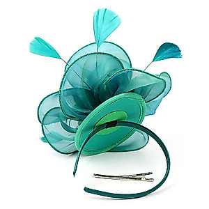 Gionforsy Fascinators Hat for Women Tea Party Kentucky Derby Wedding Mesh Feathers Hair Clip (Green)