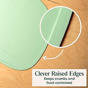 Simka Rose Silicone Baby Placemats That Stick to Table - Silicone Placemats for Toddlers Non Slip with Raised Edges - Kids Placemats for Dining Table Restaurants and Travel - Dishwasher Safe (Sage)