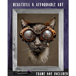 Steampunk Cat Wearing Goggles - 11x14 Unframed Wall Art Print - Makes a Funny and Cute Home Decor and Gift For Cat Owners