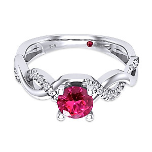 GEMVIO Collection 5MM Round Cut Lab Created Ruby Gemstone & Natural Diamond Infinity Swirl Engagement Ring In 14K White Gold Over Sterling Silver Anniversary Wedding Ring(0.60 Cttw)-8