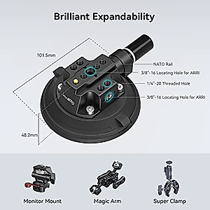 SMALLRIG 4″ Suction Cup Camera Mount, Car Mount for Cameras/ Smartphones on Car/ Clean and Smooth Surfaces, Max 2kg Load for Speeds up to 80km/h (50mph), Recommend 10kg Load When Stationary - 4122