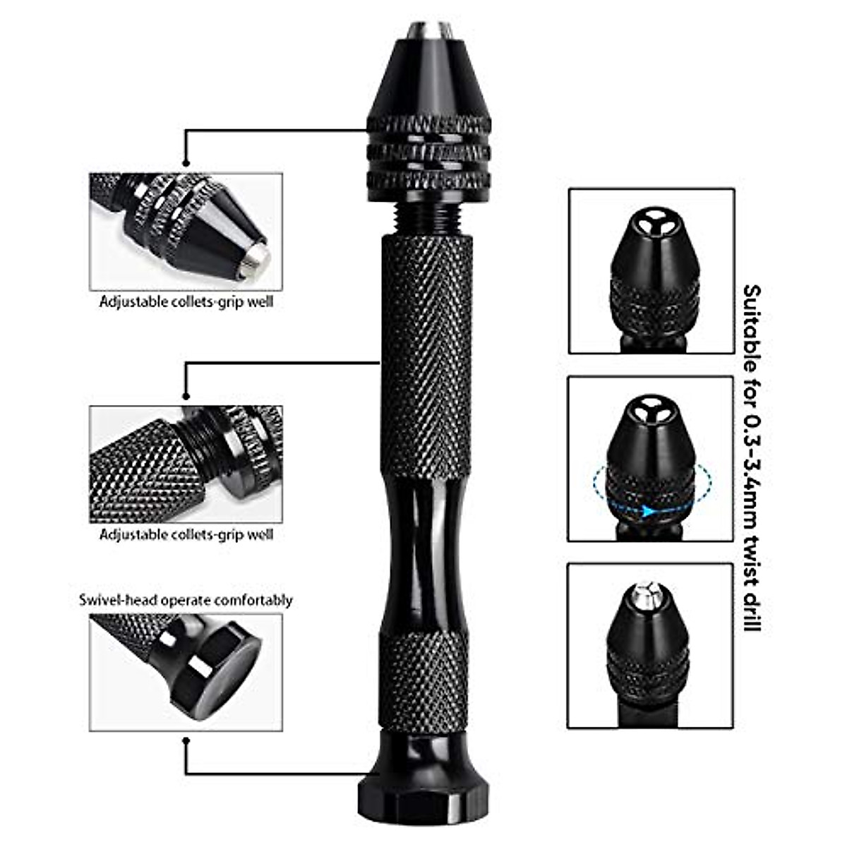 60 Pieces Micro Mini Twist Drill Bits Set with Precision Hand Pin Vise Rotary Tools for Wood,Jewelry, Plastic etc