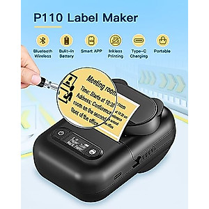 NELKO P110 Label Makers, Portable Bluetooth Thermal Label Printer, Label Maker Machine with Tape for Address, Home, Office, Organization, Compatible with Android & iOS System, with 1 Roll Label, Black