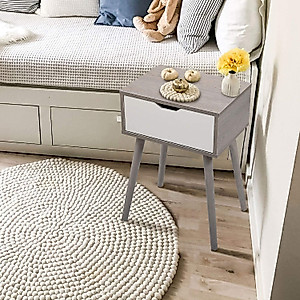 JAXPETY Set of 2 Modern Wood Nightstand, Bedside Table with Drawer, Night Stand, End Table with Solid Wood Legs for Bedroom Home, Grey